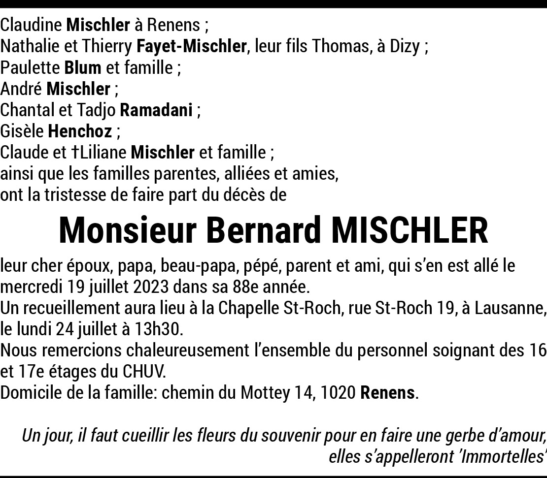 Bernard Mischler | Hommages