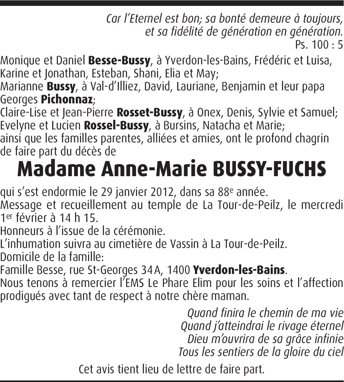 Anne-Marie Bussy-Fuchs | Hommages