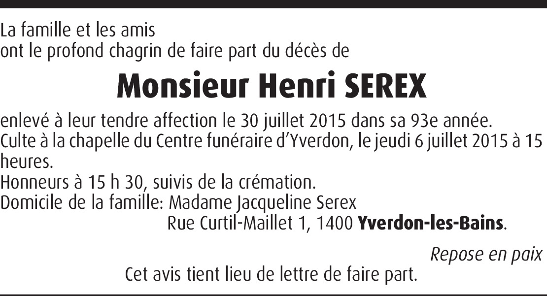 Henri Serex | Hommages
