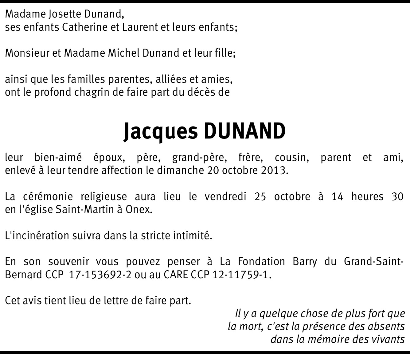Jacques Dunand | Hommages