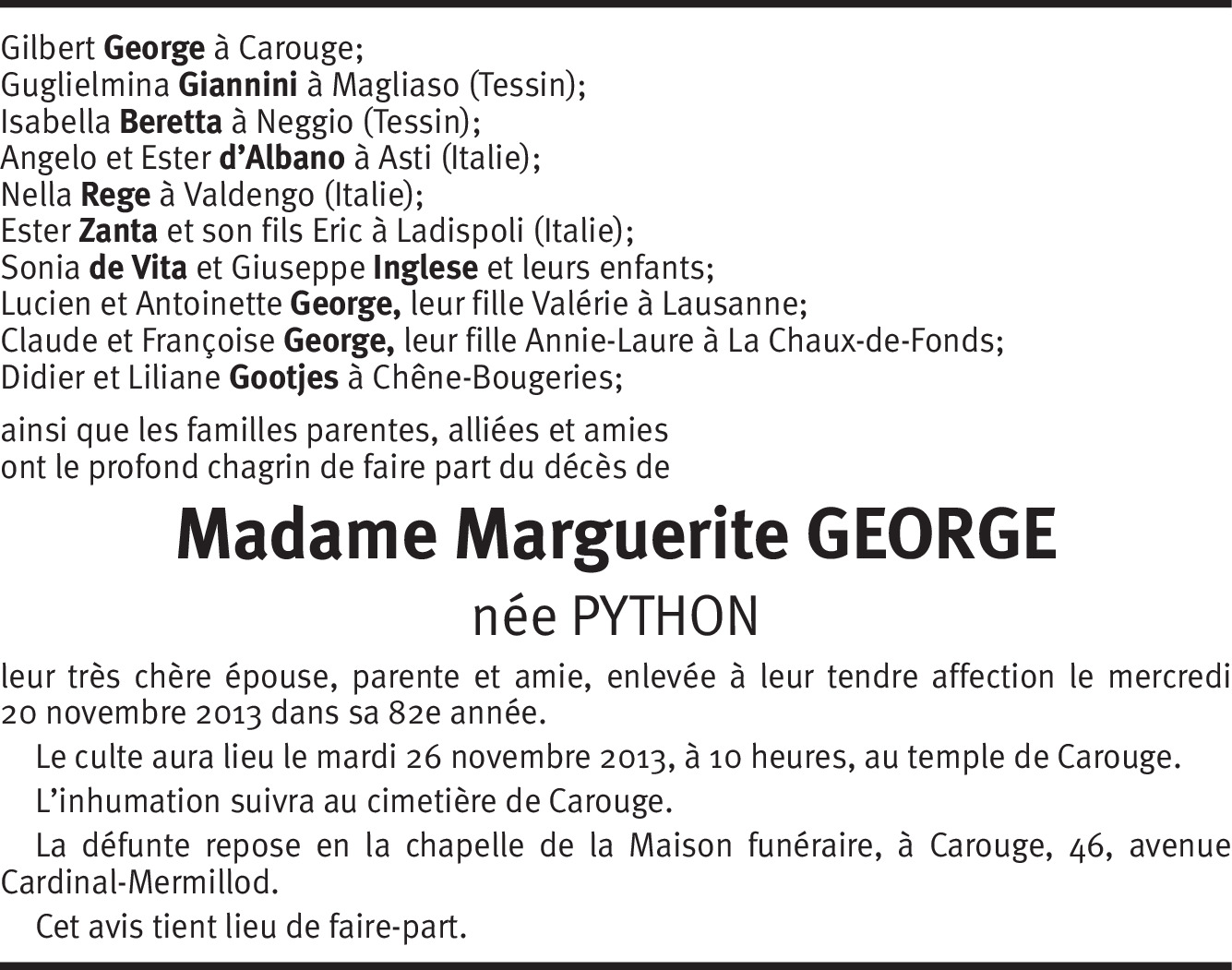 Marguerite George-Python | Hommages