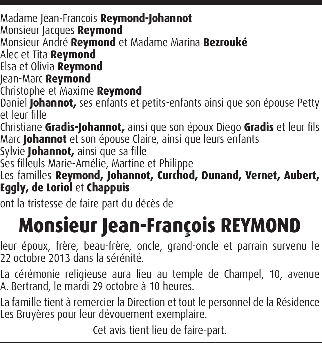 Jean-François Reymond | Hommages