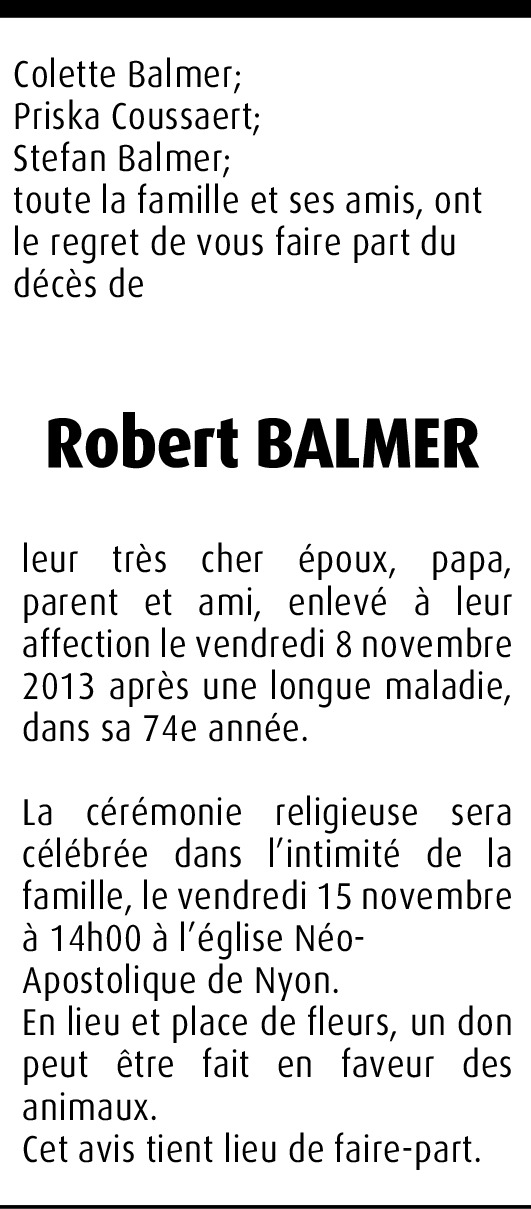 Robert Balmer | Hommages