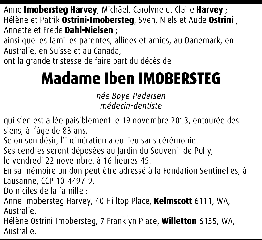 Iben Imobersteg Boye-Pedersen | Hommages