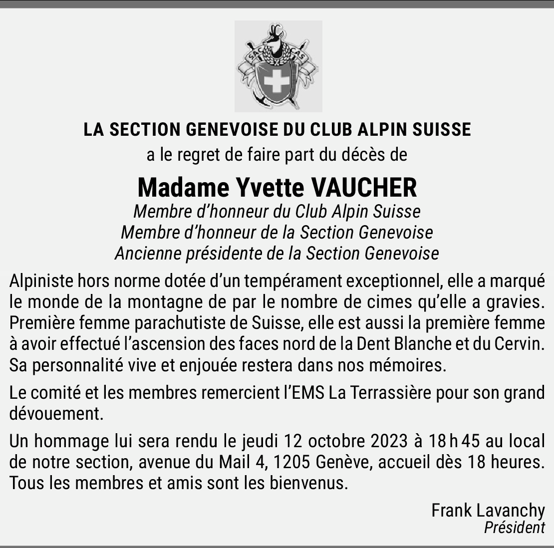 Yvette Vaucher | Hommages