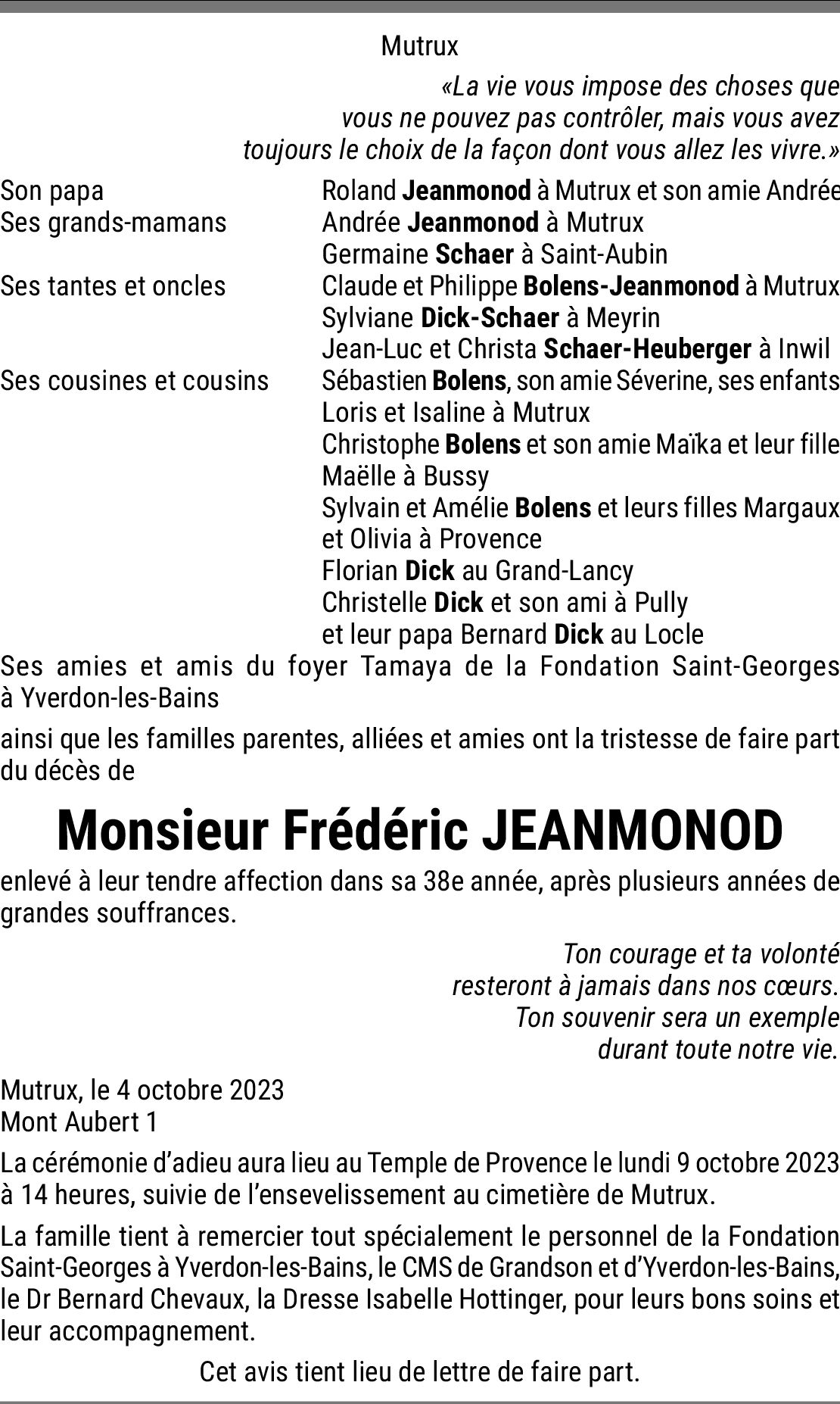 Frédéric Roland Jeanmonod | Hommages