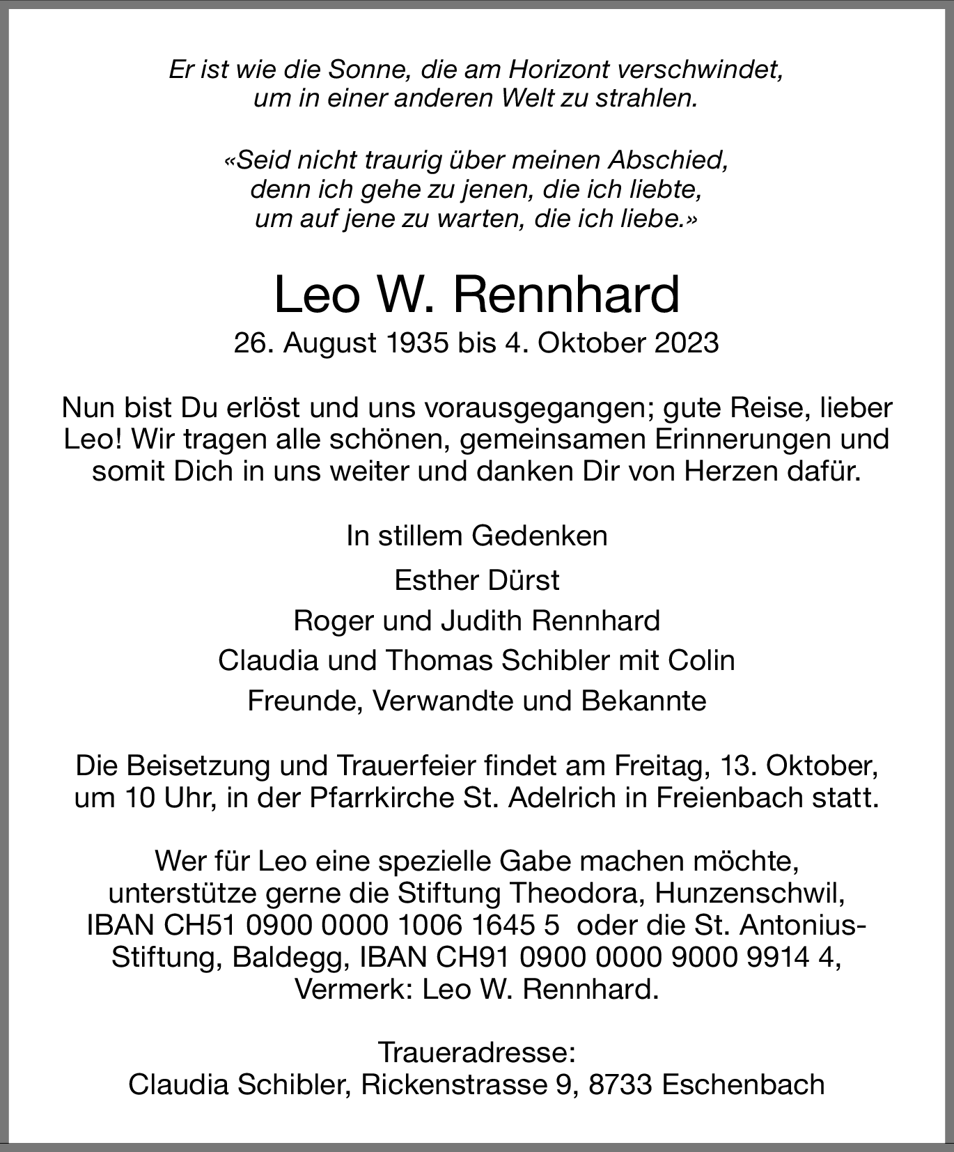 Leo W. Rennhard | Hommages