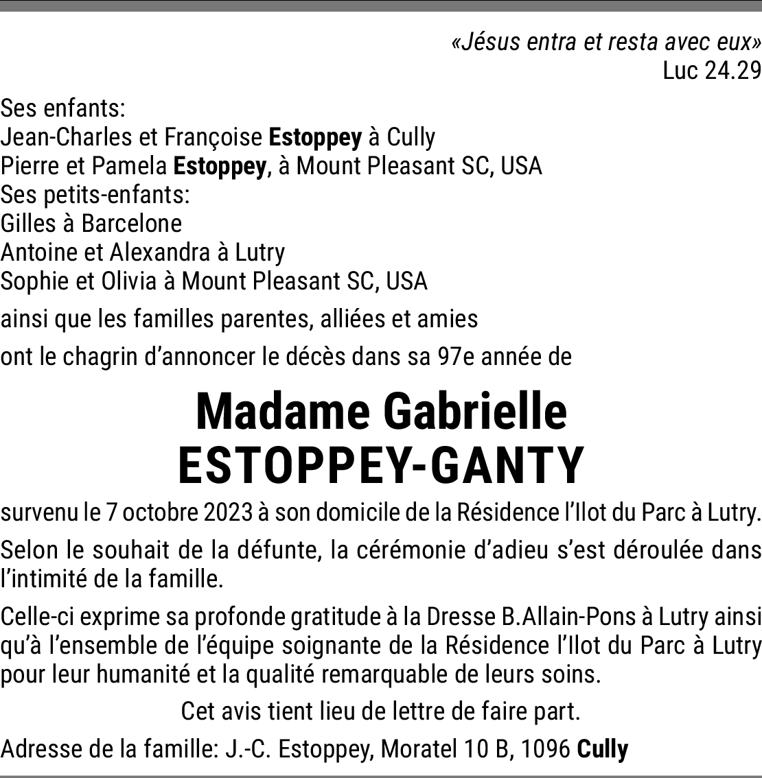 Gabrielle Estoppey-Ganty | Hommages