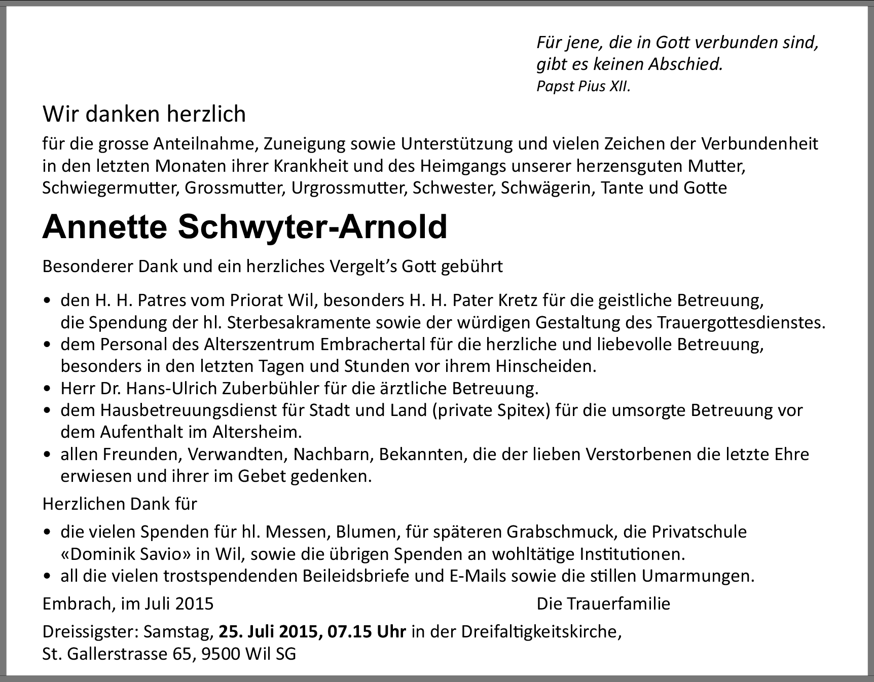 Annette Schwyter-Arnold | Hommages