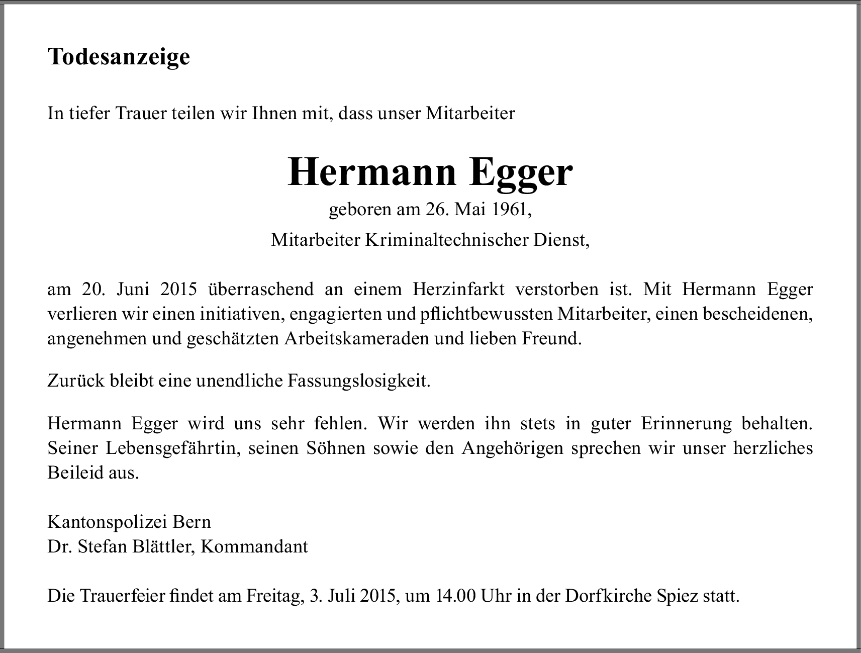 Hermann Egger | Hommages