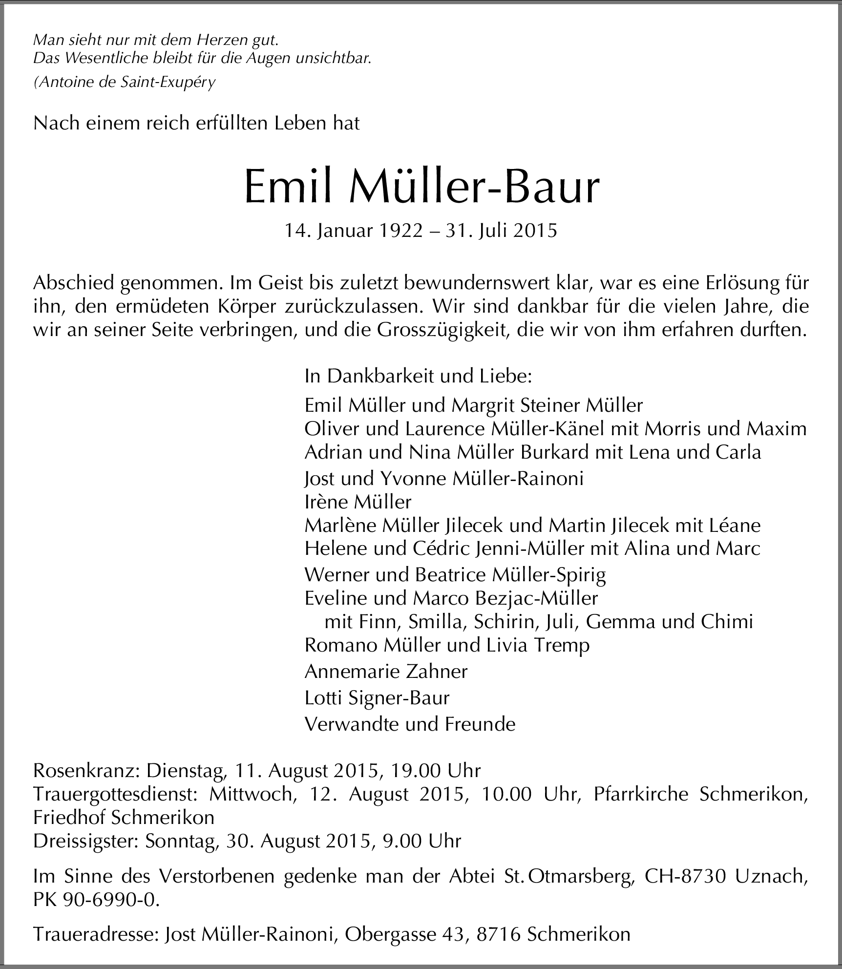 Emil Müller-Baur | Hommages