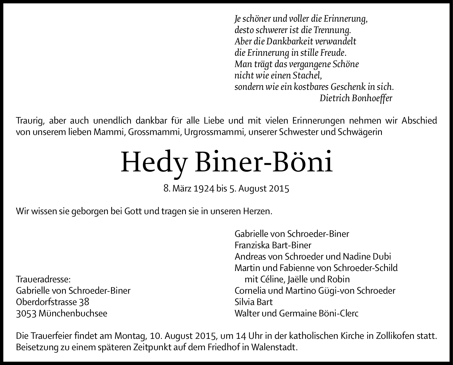 Hedy Biner-Böni | Hommages
