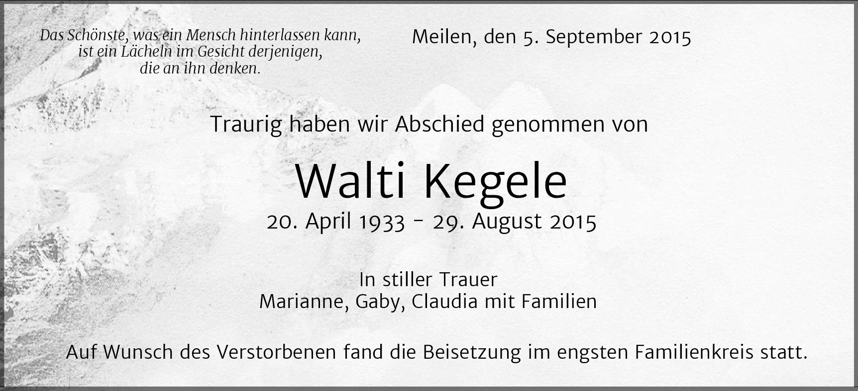 Walti Kegele | Hommages