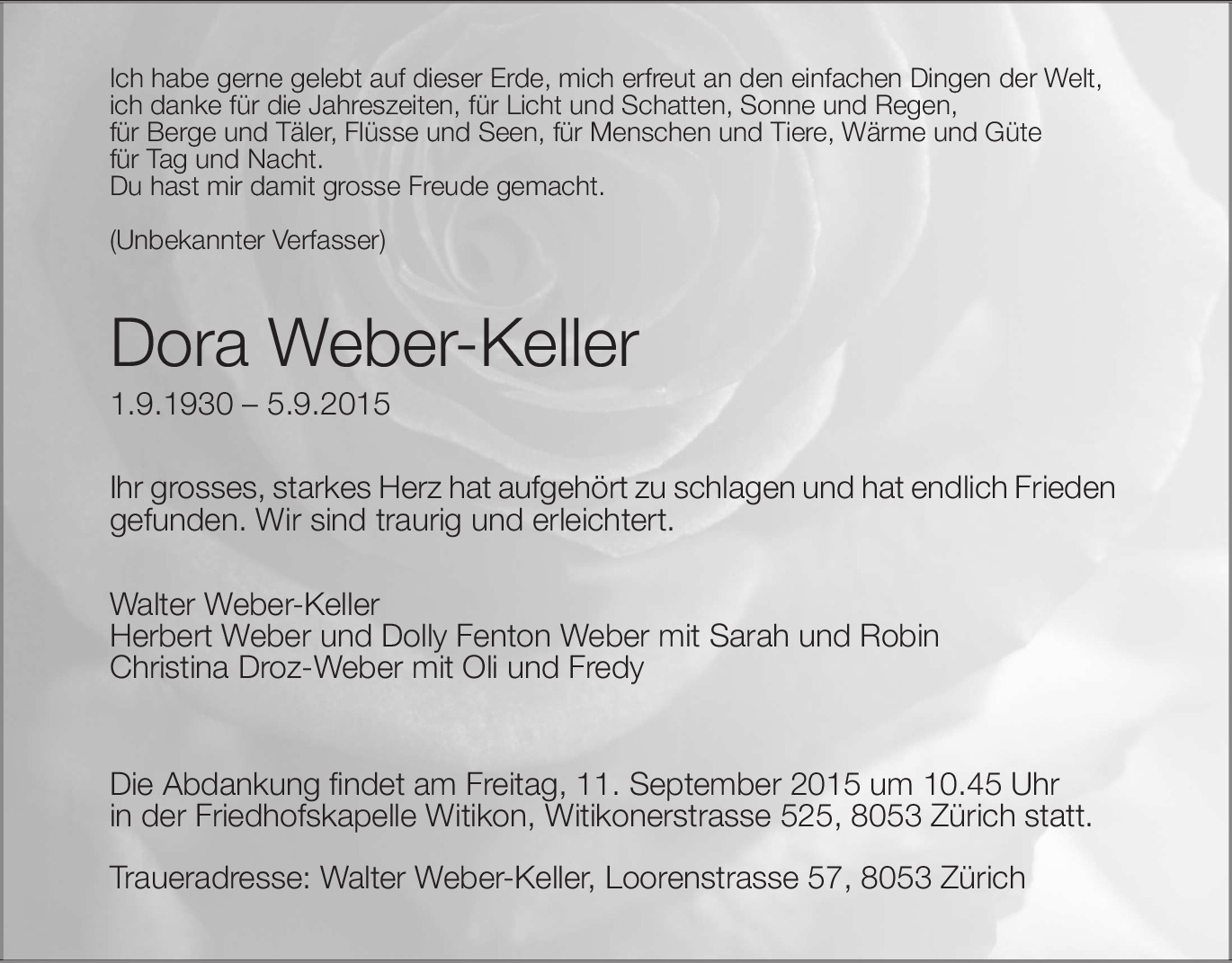 Dora Weber-Keller | Hommages