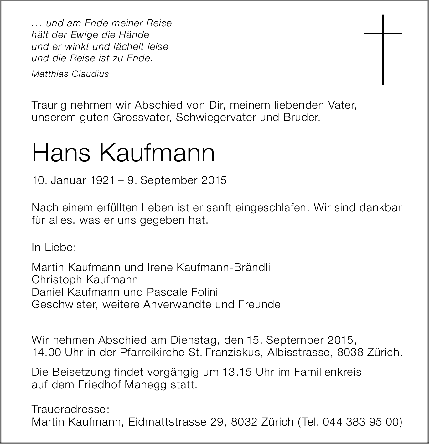 Hans Kaufmann | Hommages