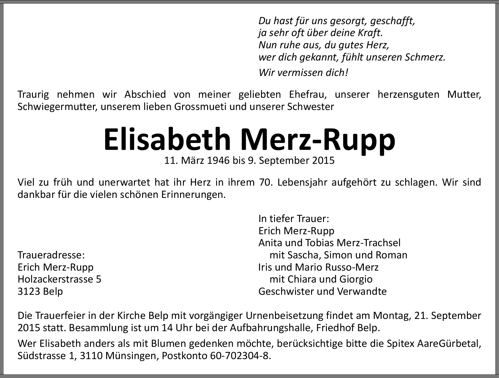 Elisabeth Merz-Rupp | Hommages