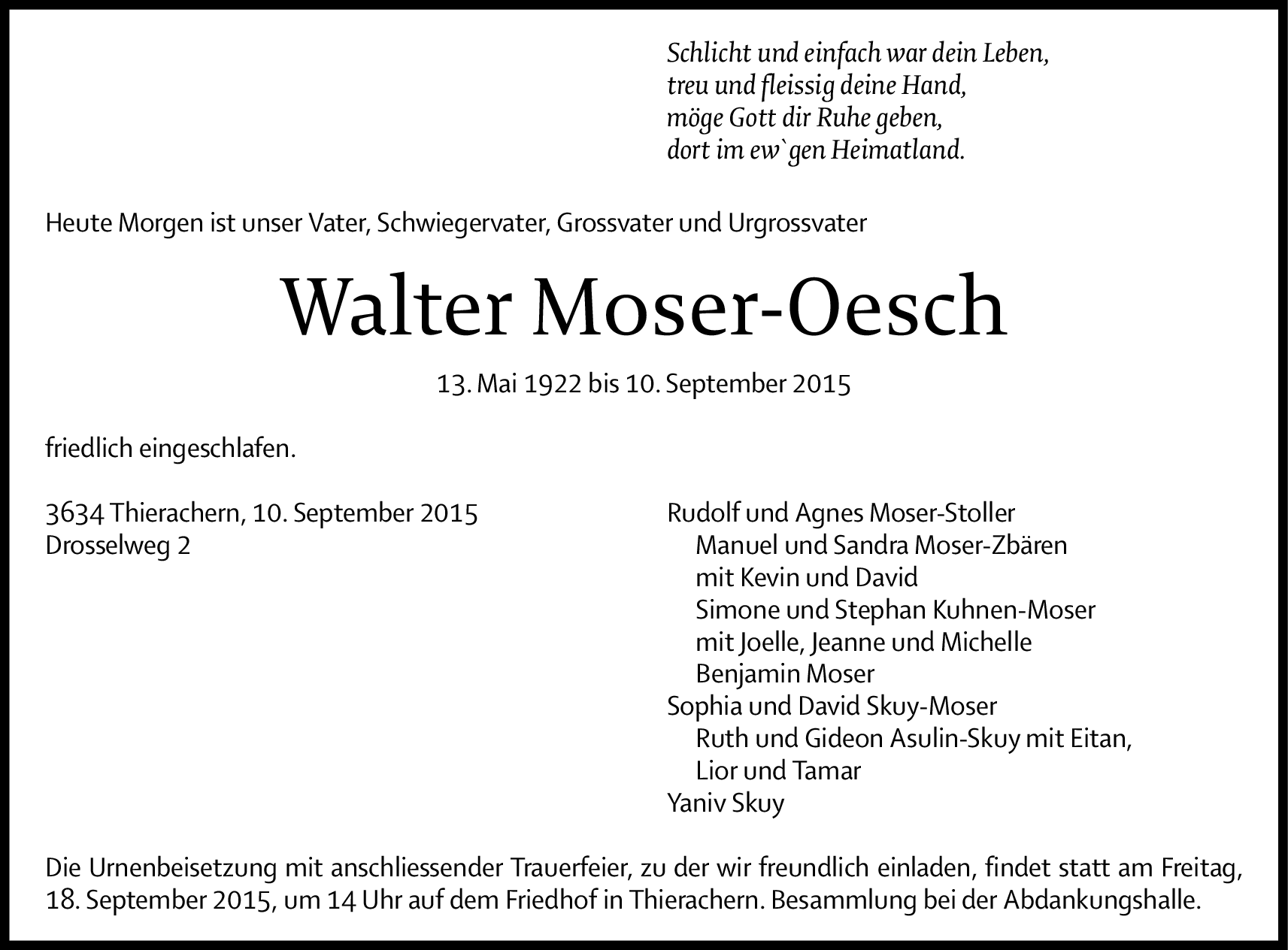 Walter Moser-Oesch | Hommages