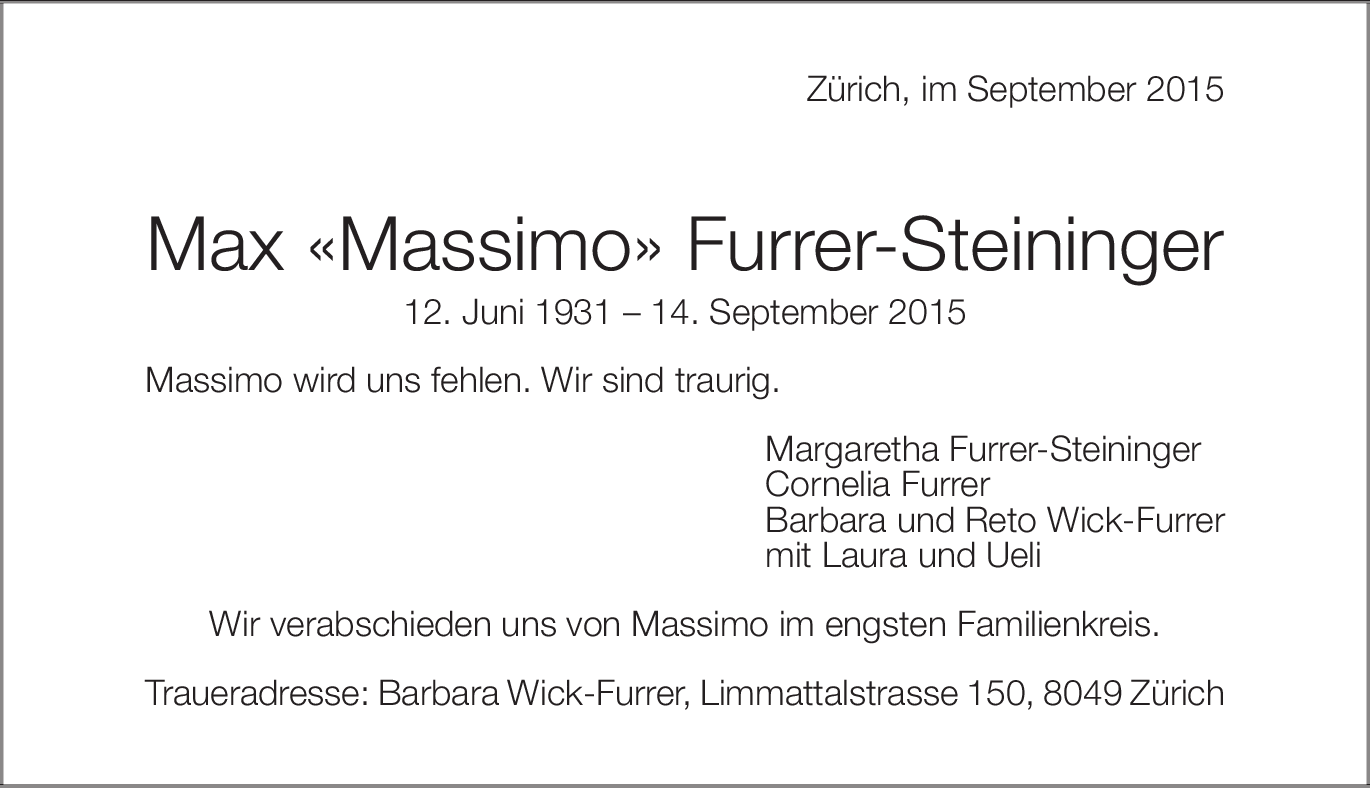 Max Furrer-Steininger | Hommages