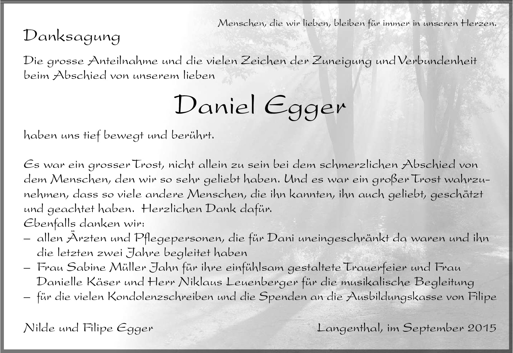Daniel Egger | Hommages