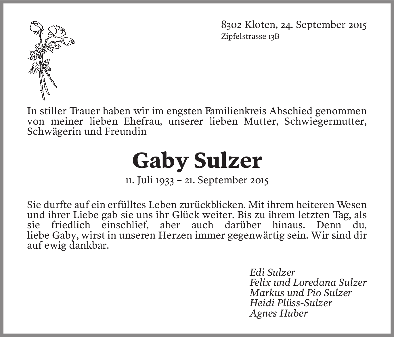 Gaby Sulzer | Hommages