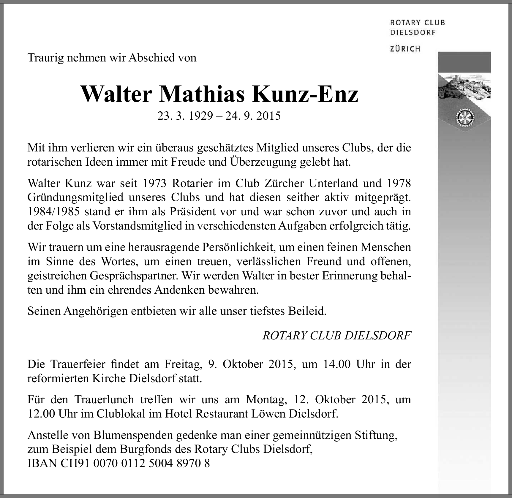 Walter Mathias Kunz-Enz | Hommages