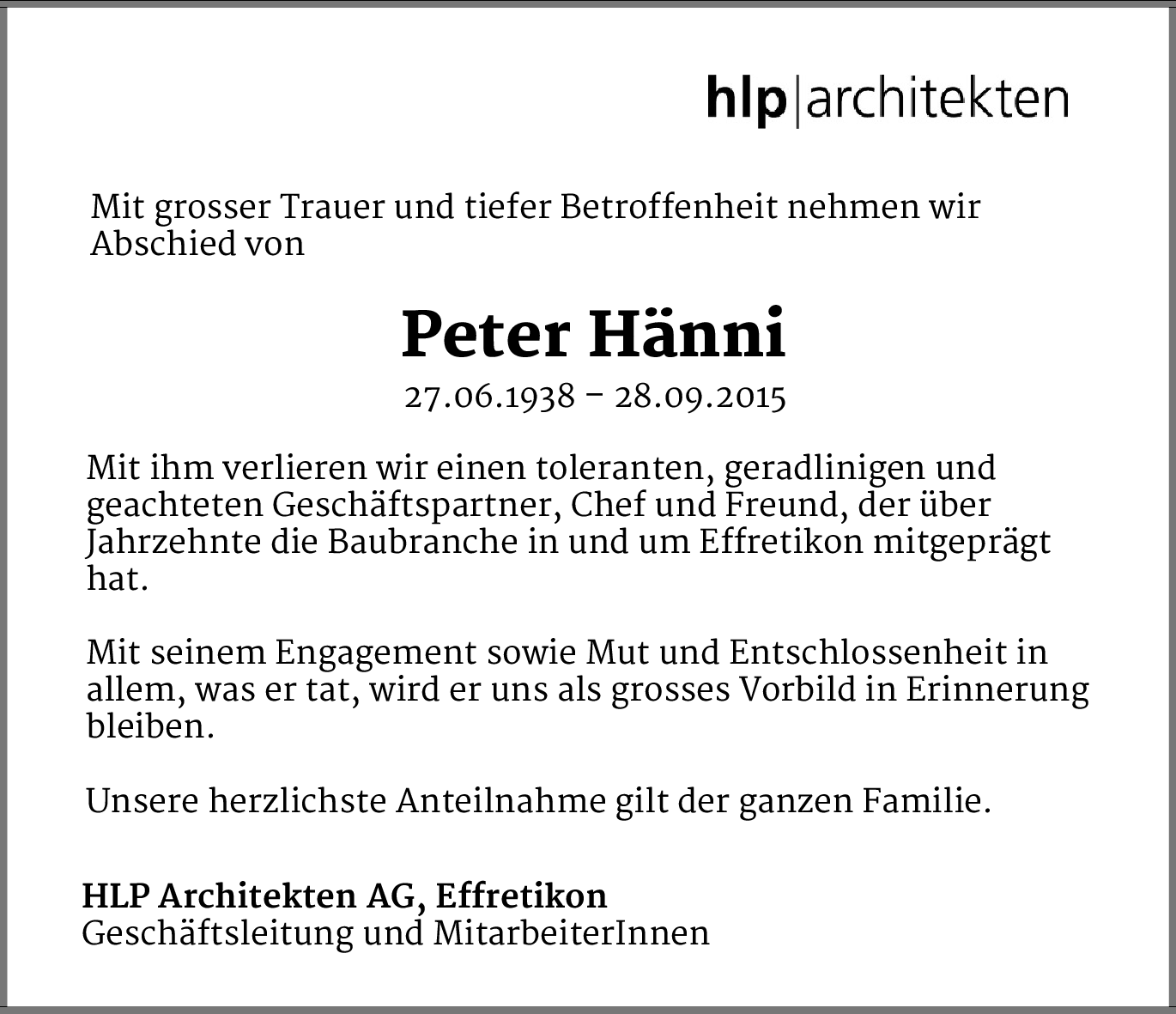 Peter Hänni | Hommages