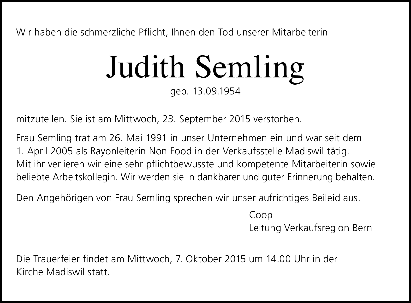 Judith Semling | Hommages