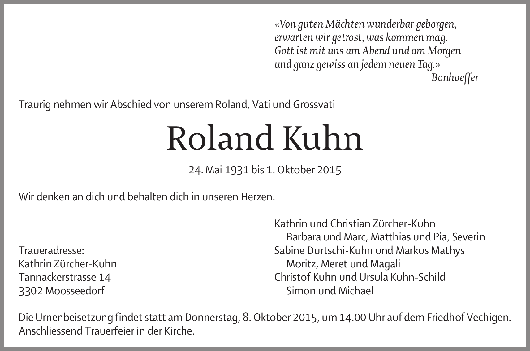 Roland Kuhn | Hommages