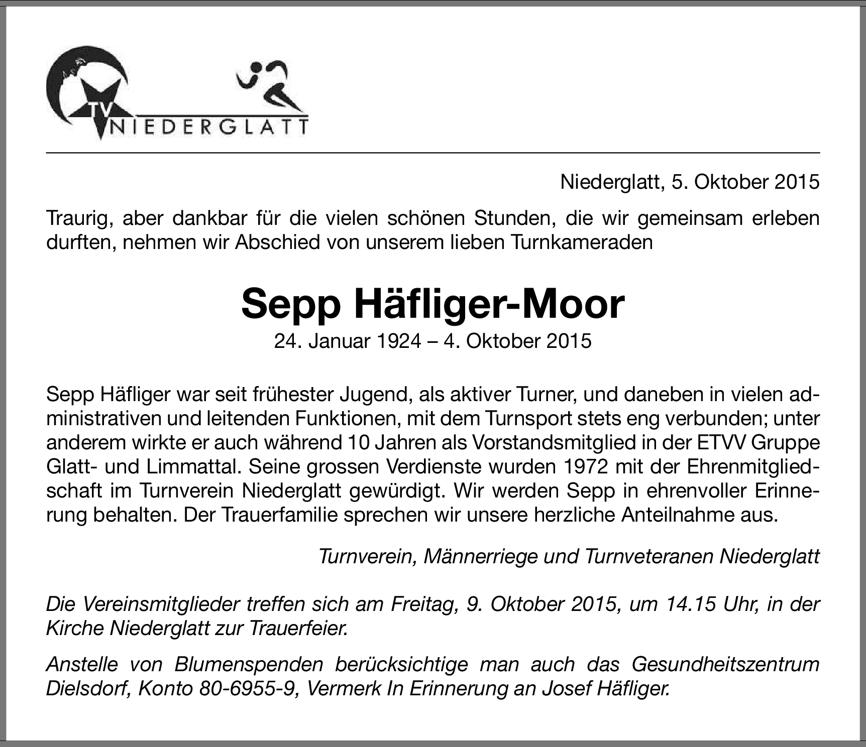 Sepp Häfliger-Moor | Hommages