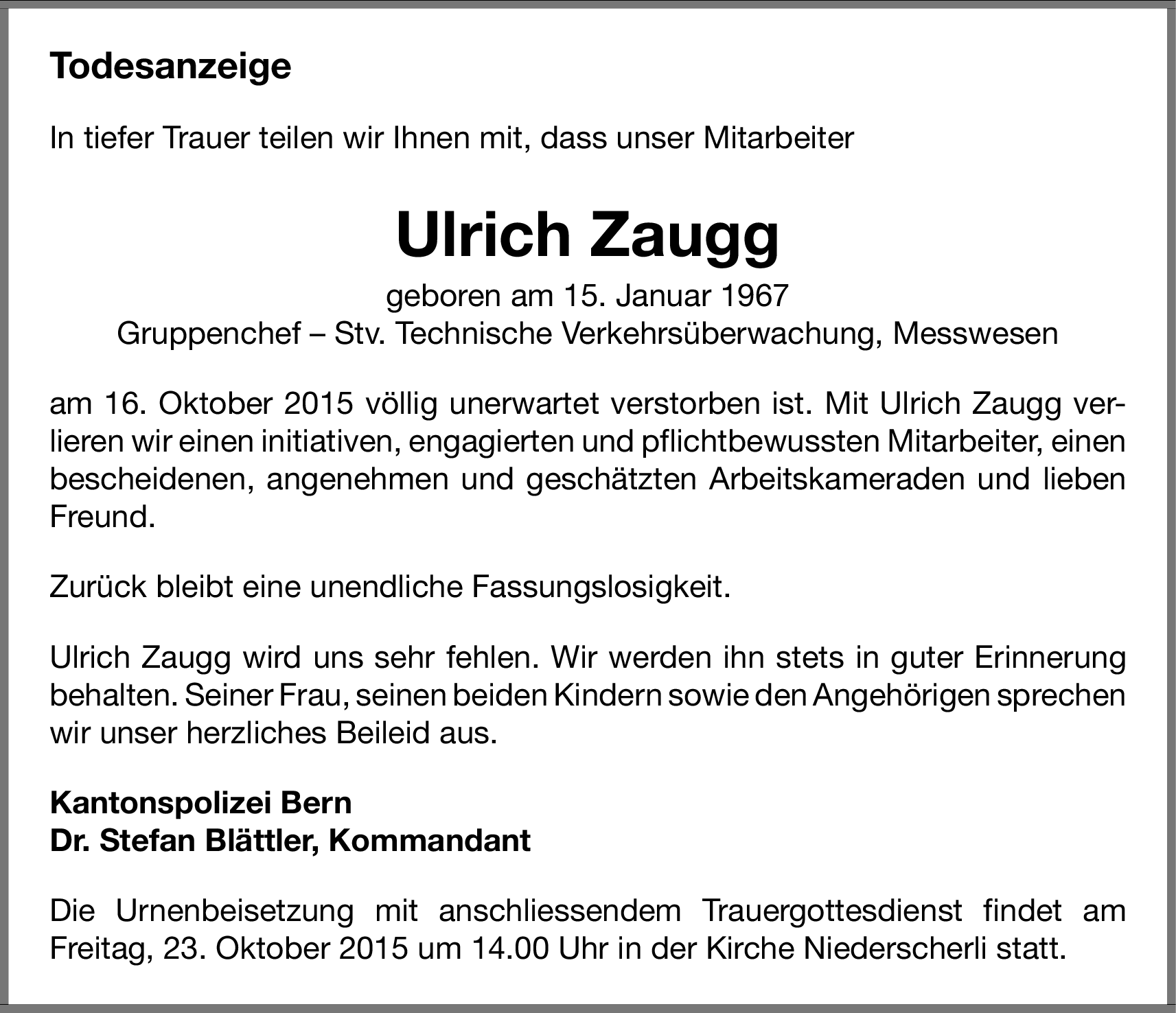 Ulrich Zaugg | Hommages