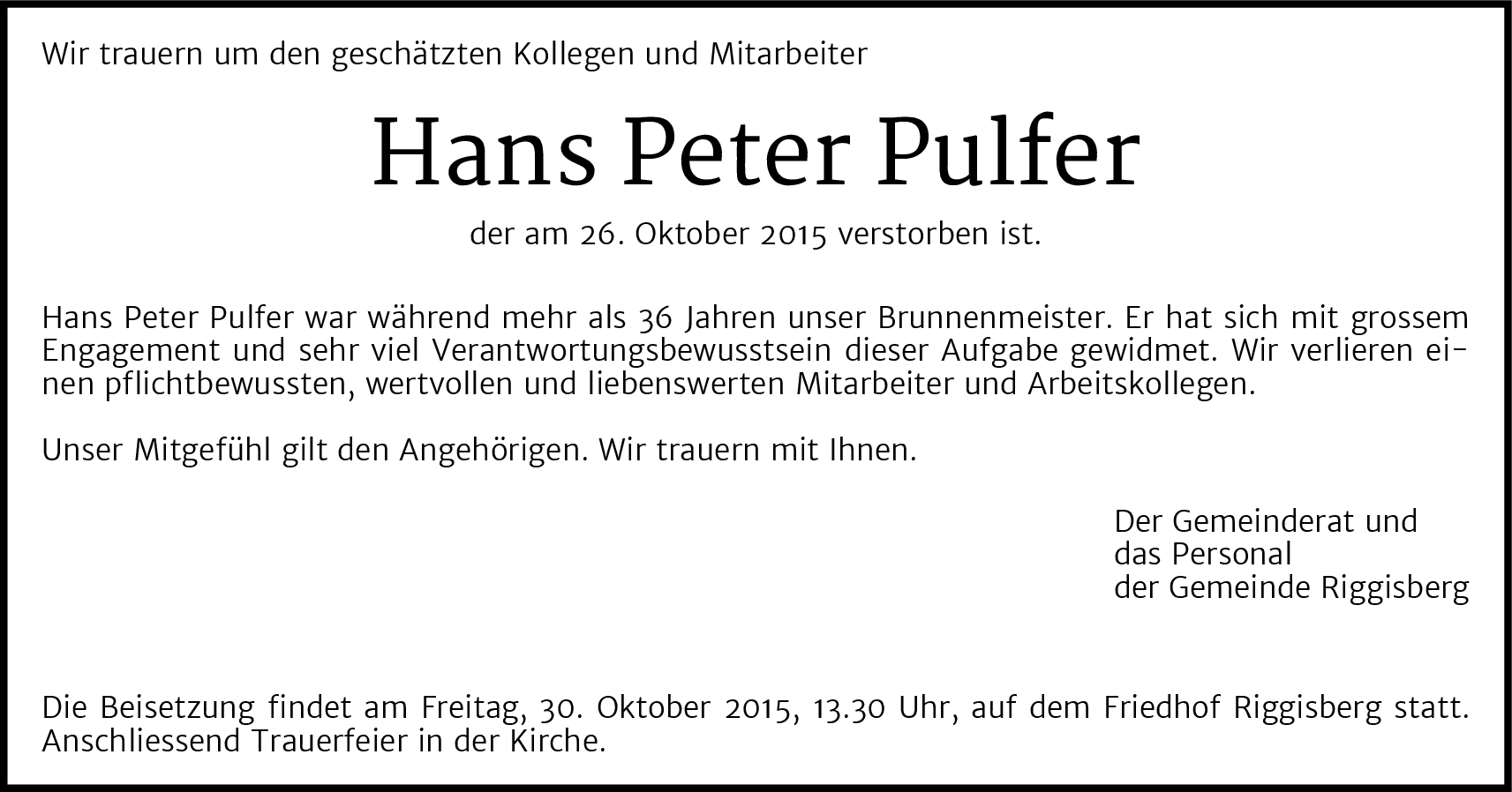 Hans Peter Pulfer | Hommages