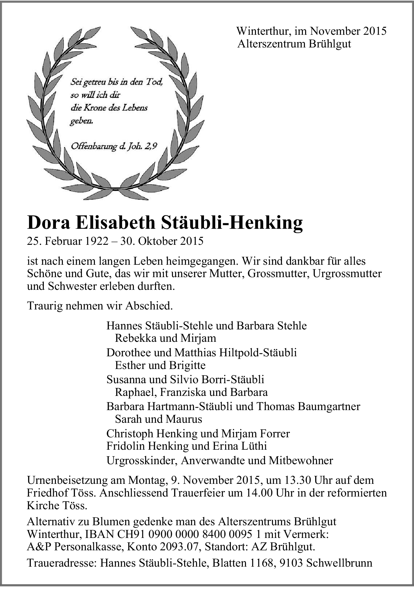 Dora Elisabeth Stäubli-Henking | Hommages