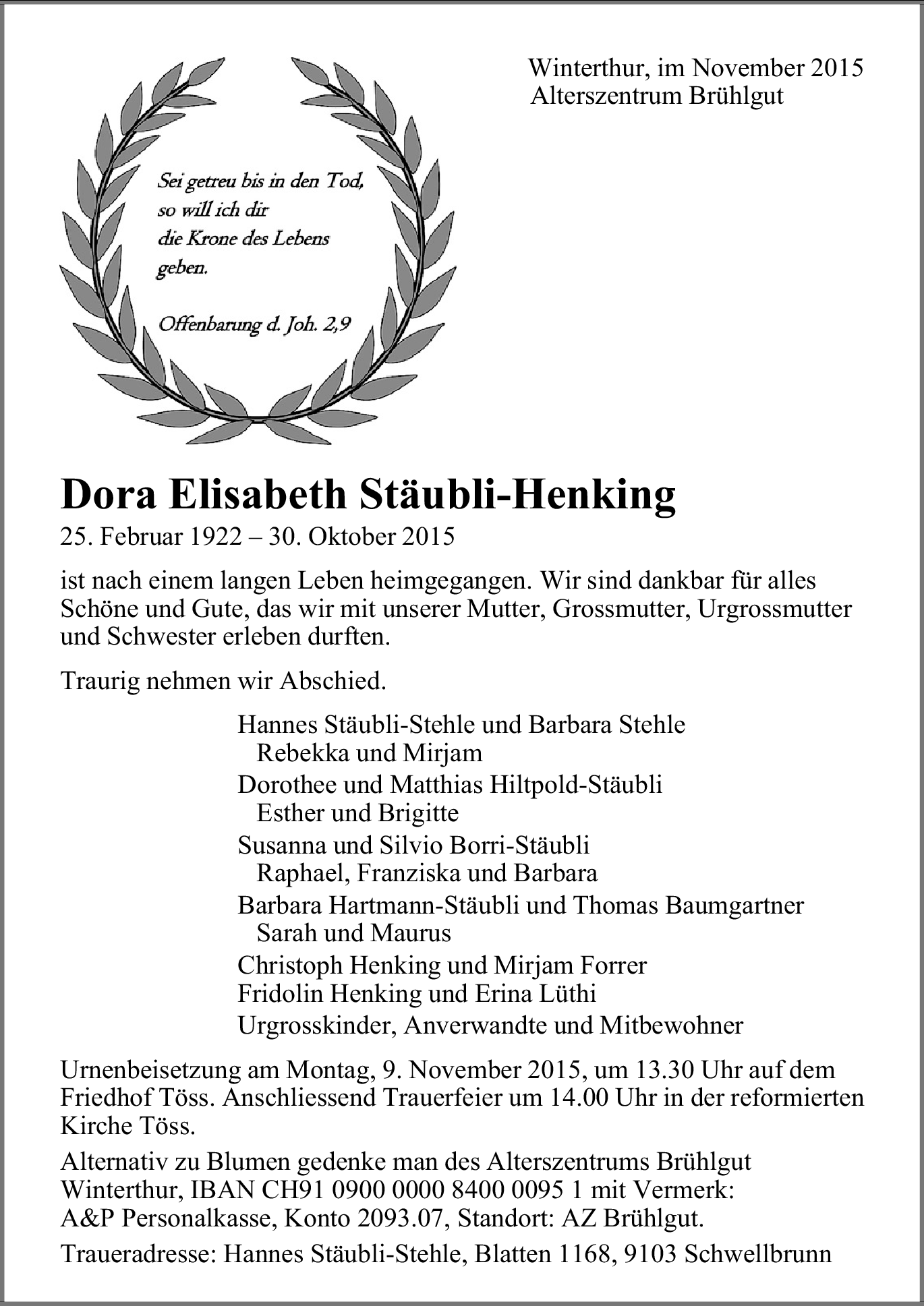 Dora Elisabeth Stäubli-Henking | Hommages
