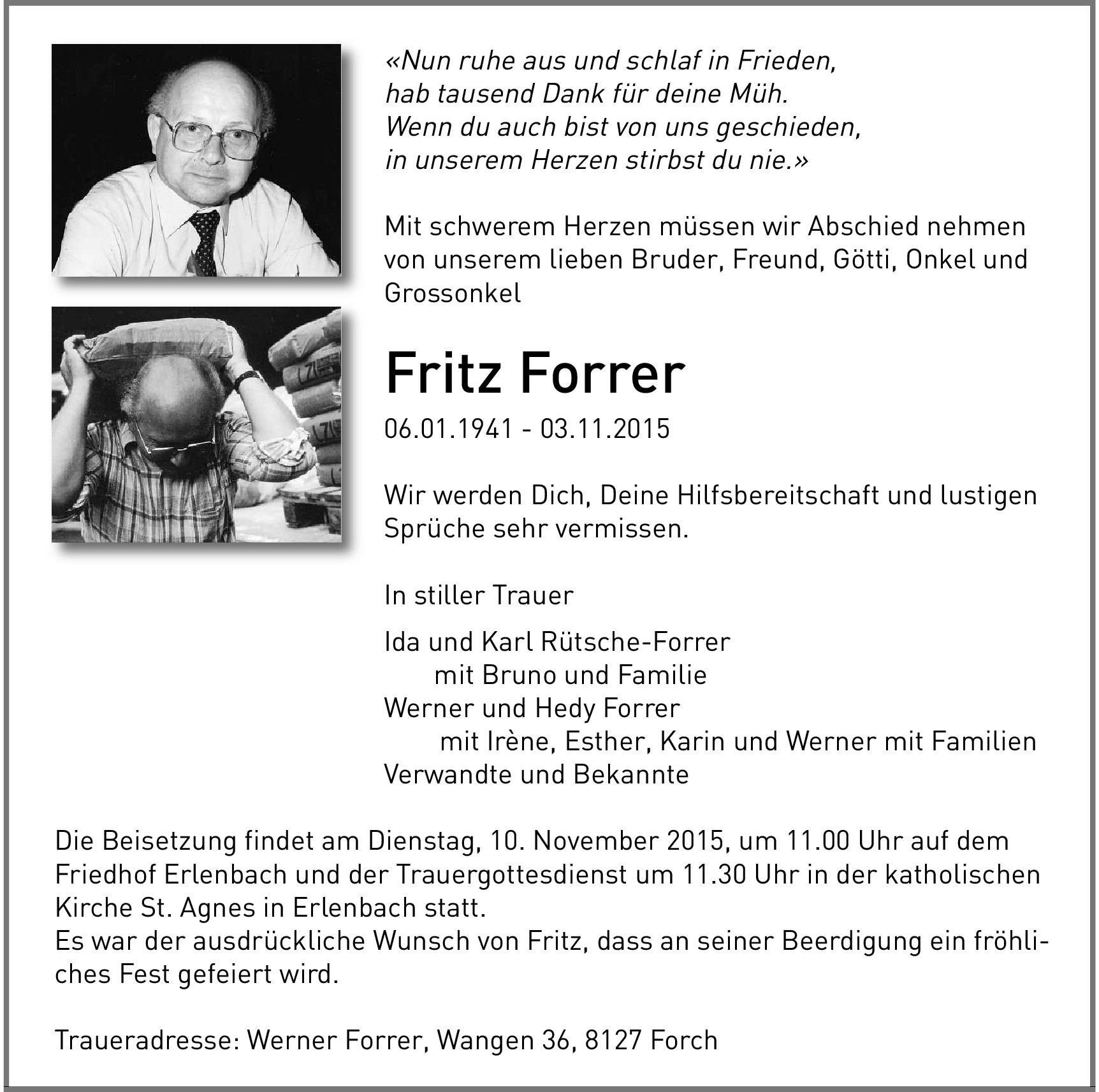 Fritz Forrer | Hommages