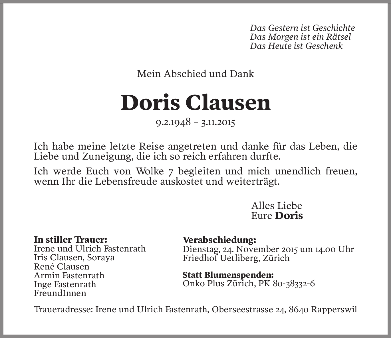 Doris Clausen | Hommages