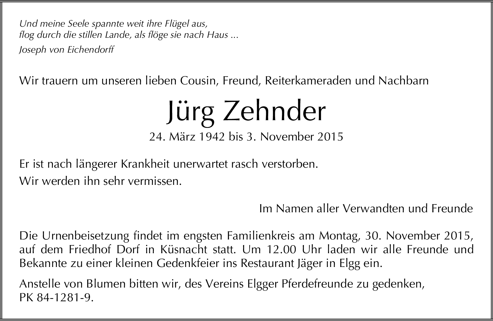 Jürg Zehnder | Hommages