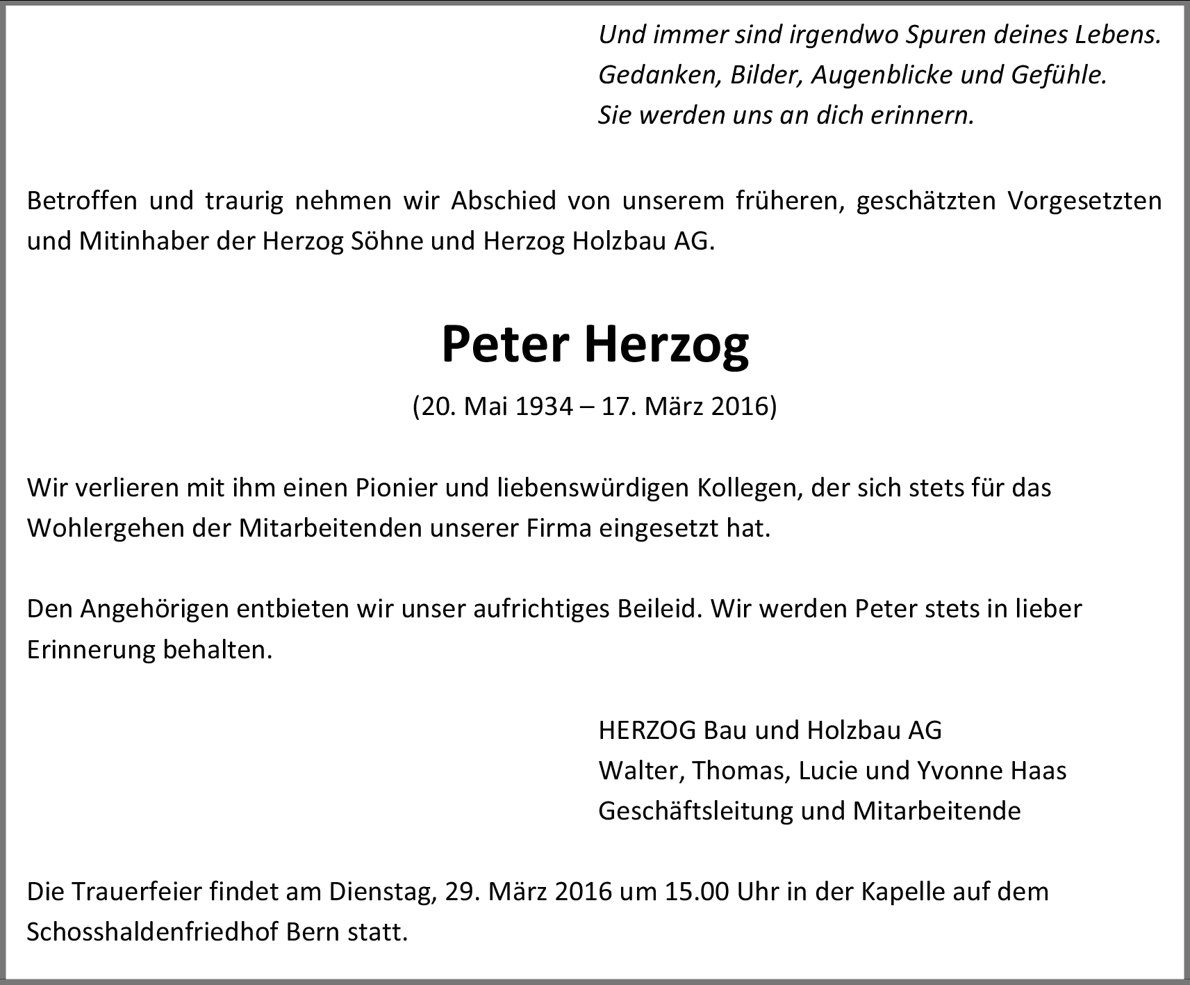 Peter Herzog | Hommages