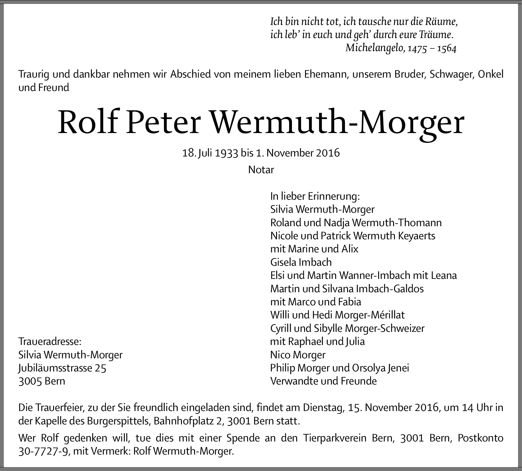 Rolf Peter Wermuth-Morger | Hommages