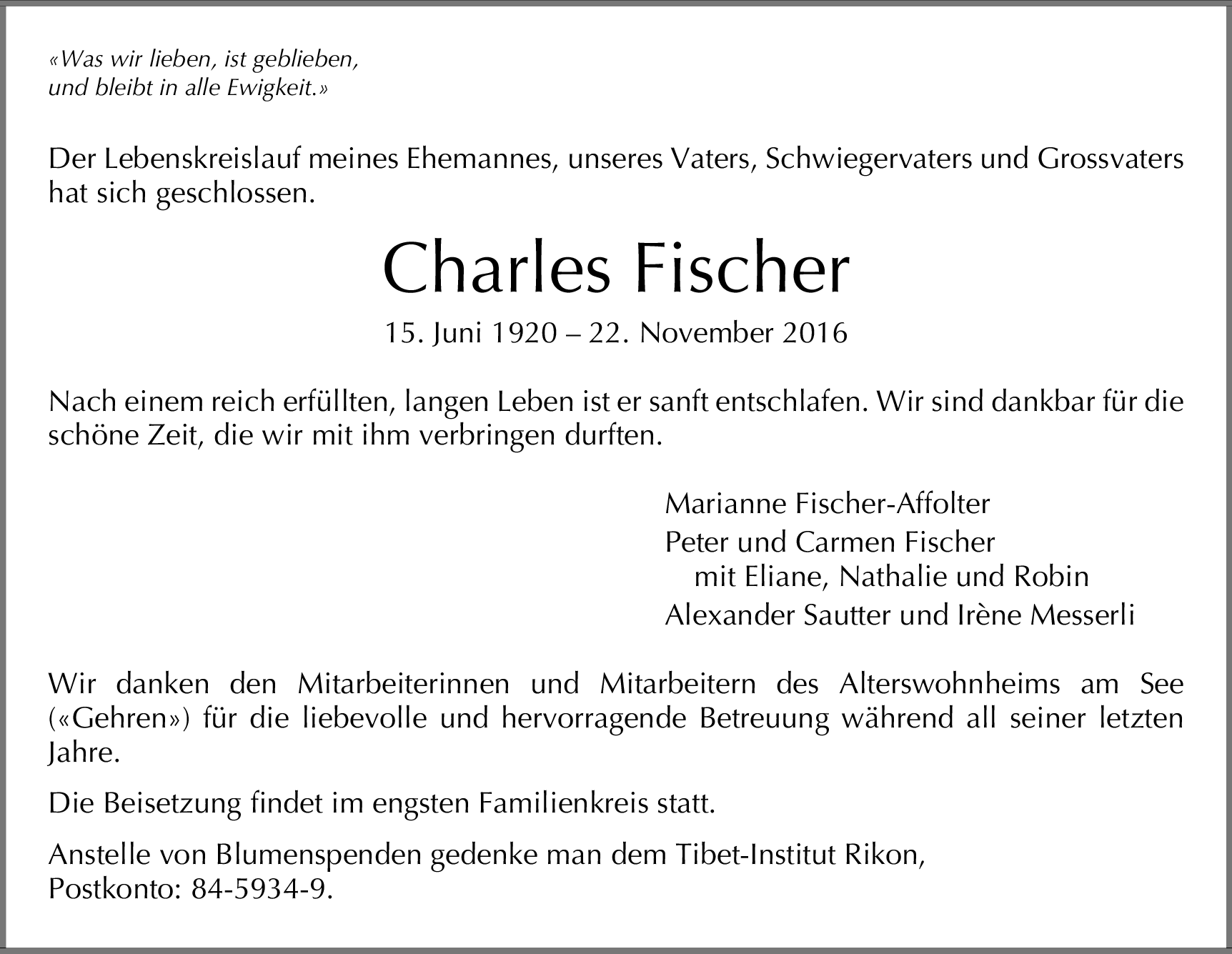 Charles Fischer | Hommages
