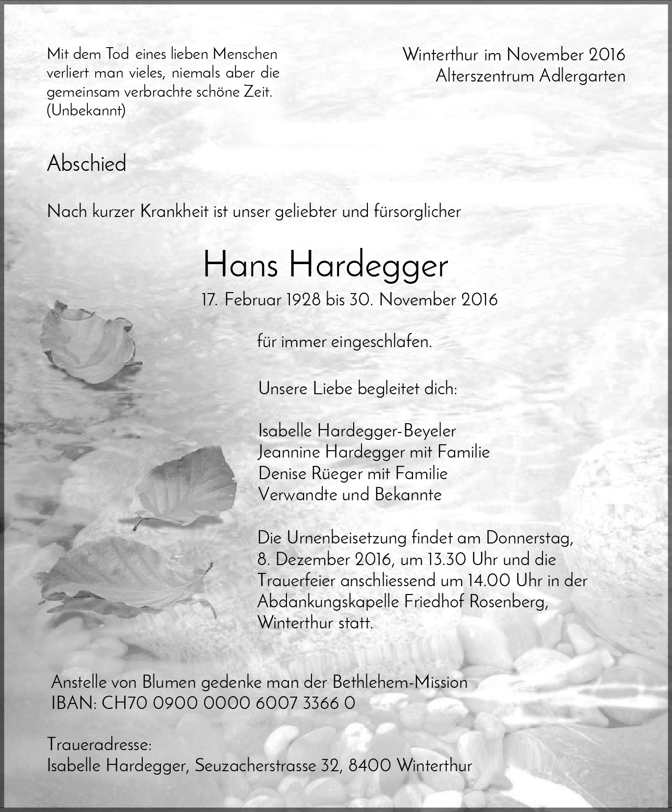 Hans Hardegger | Hommages