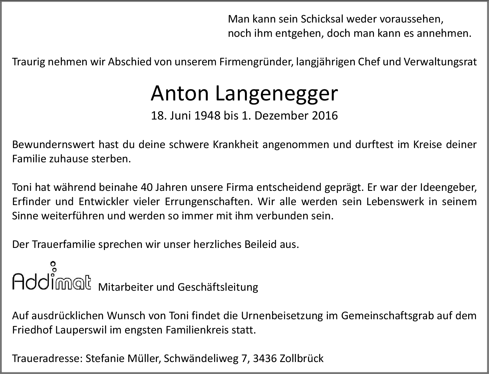Anton Langenegger | Hommages