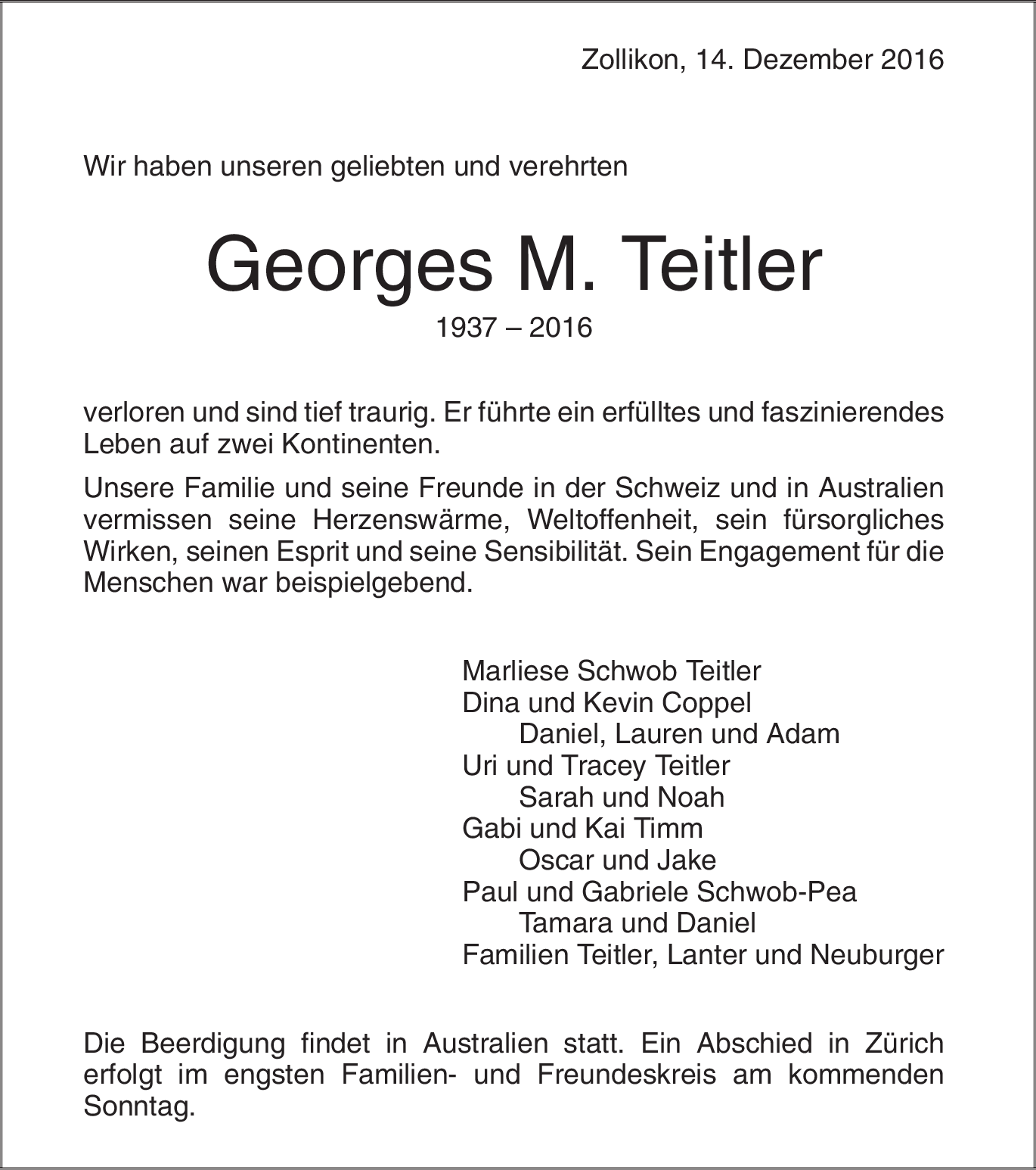 Georges M. Teitler | Hommages