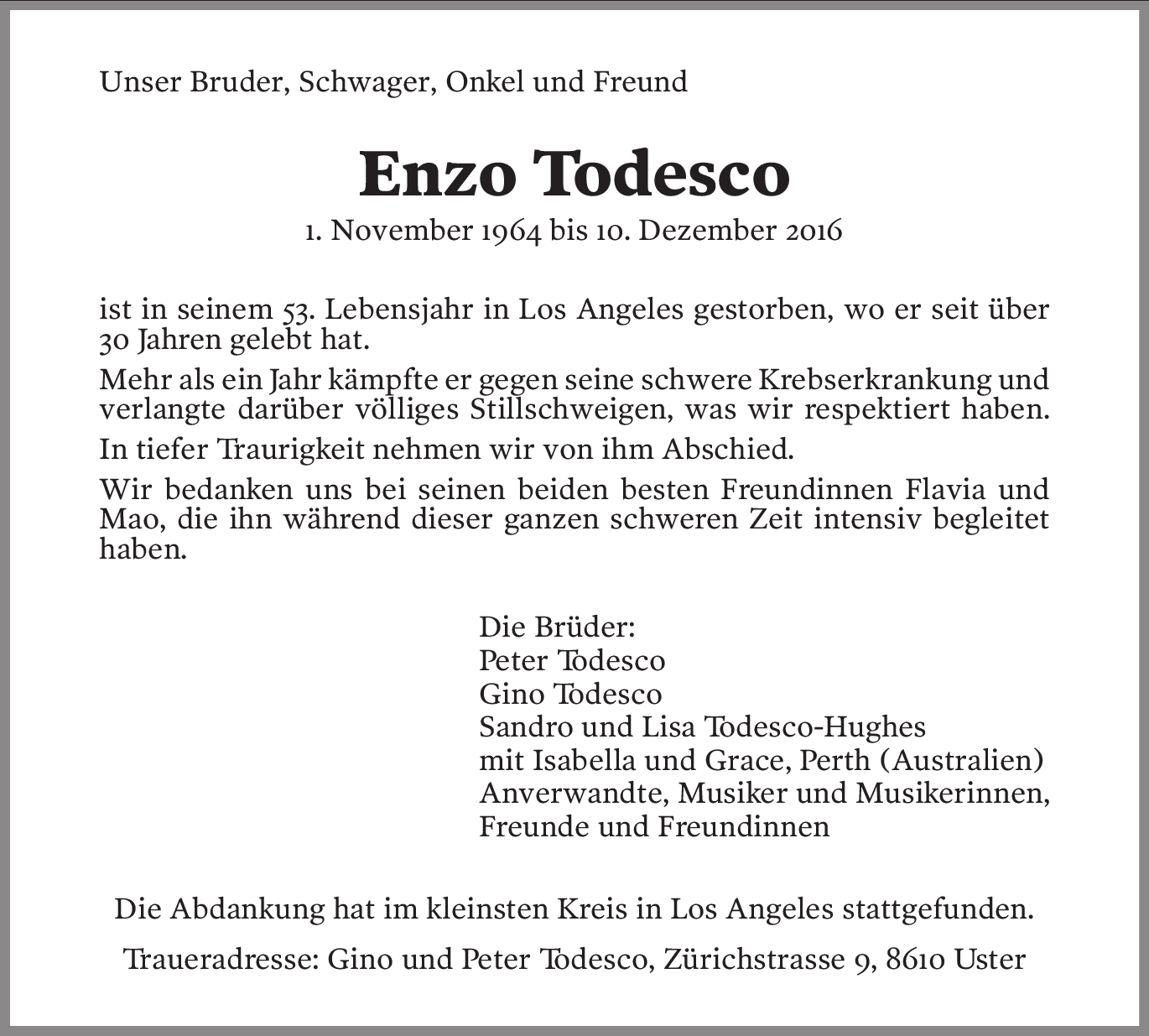 Enzo Todesco | Hommages