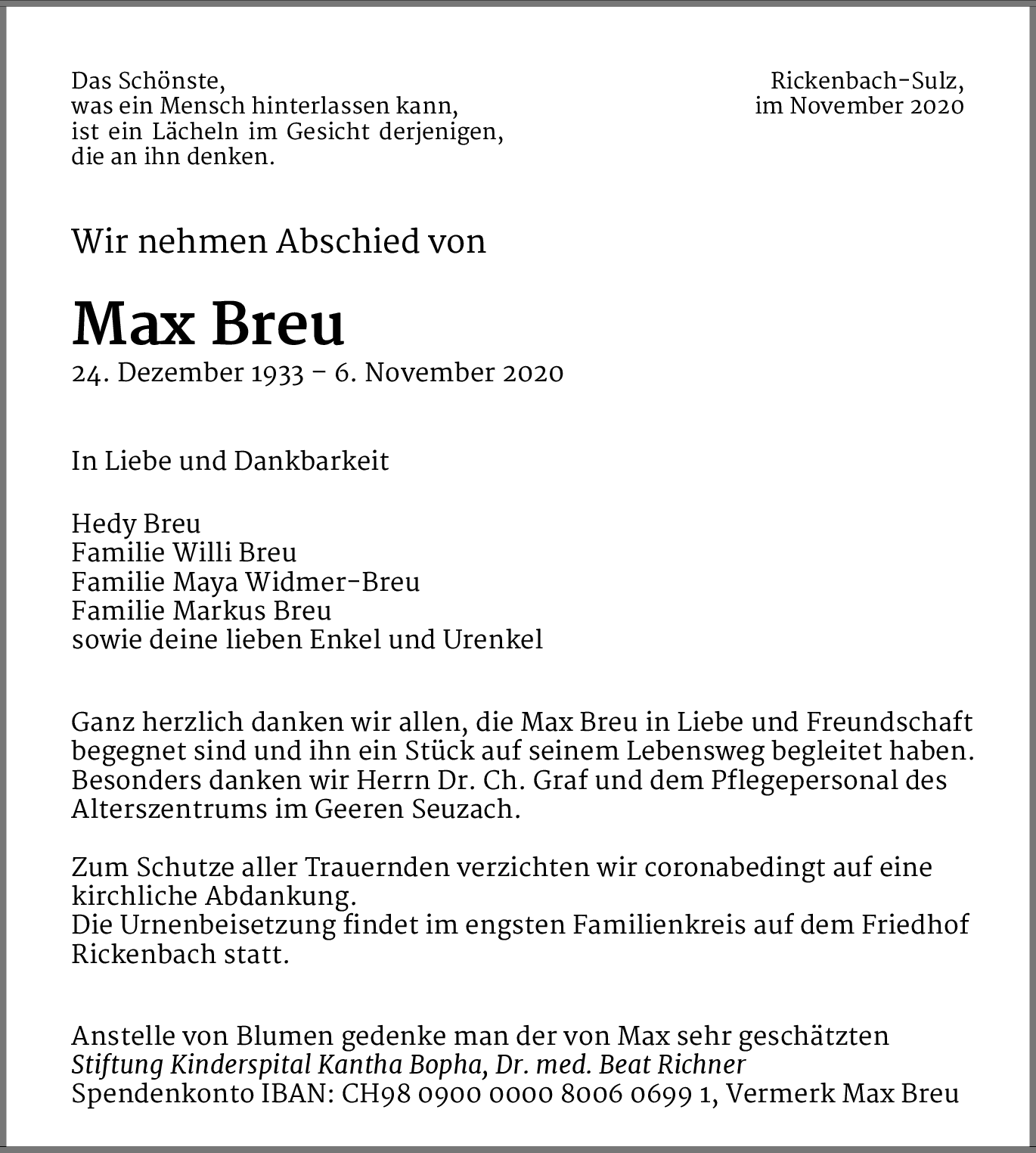 Max Breu | Hommages