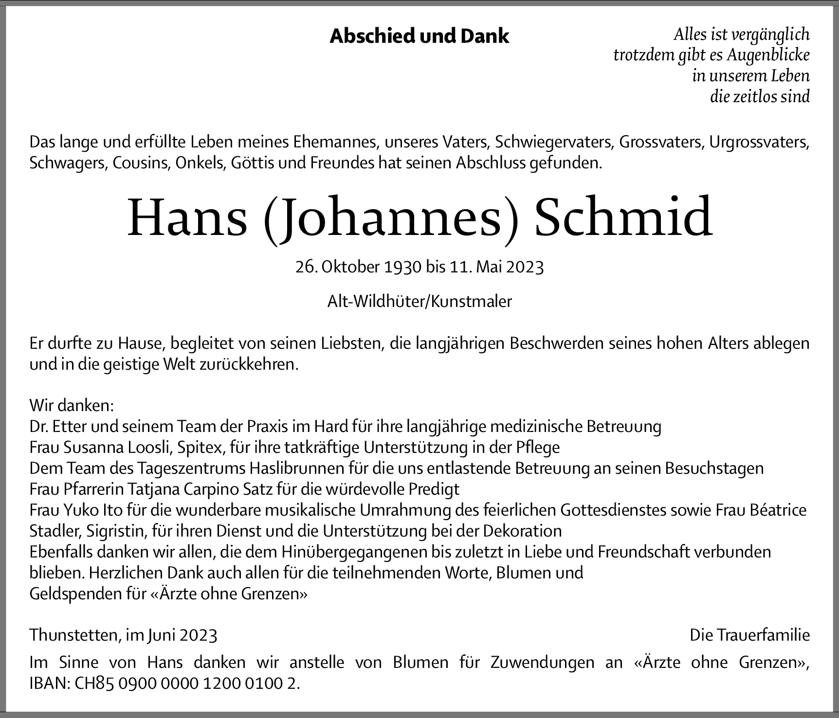 Hans Schmid | Hommages