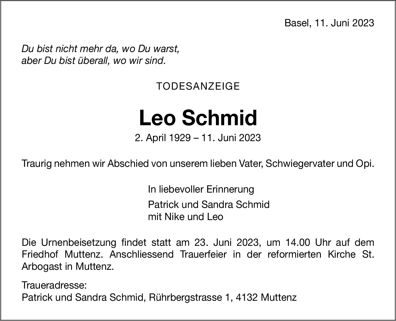 Leo Schmid | Hommages