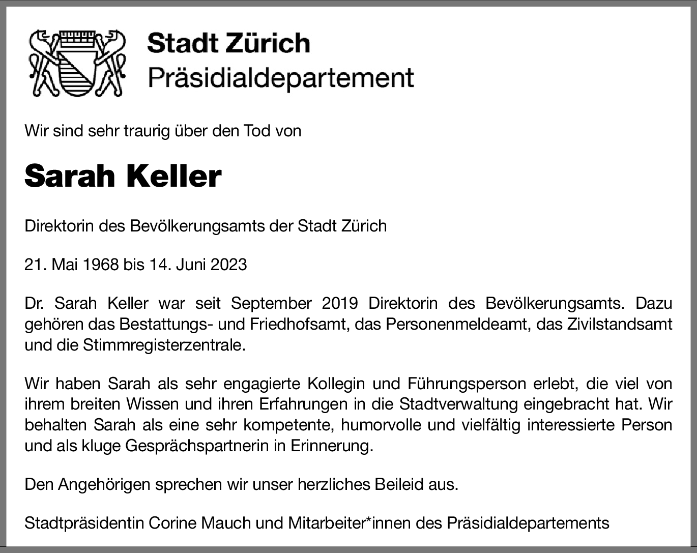 Sarah Keller | Hommages