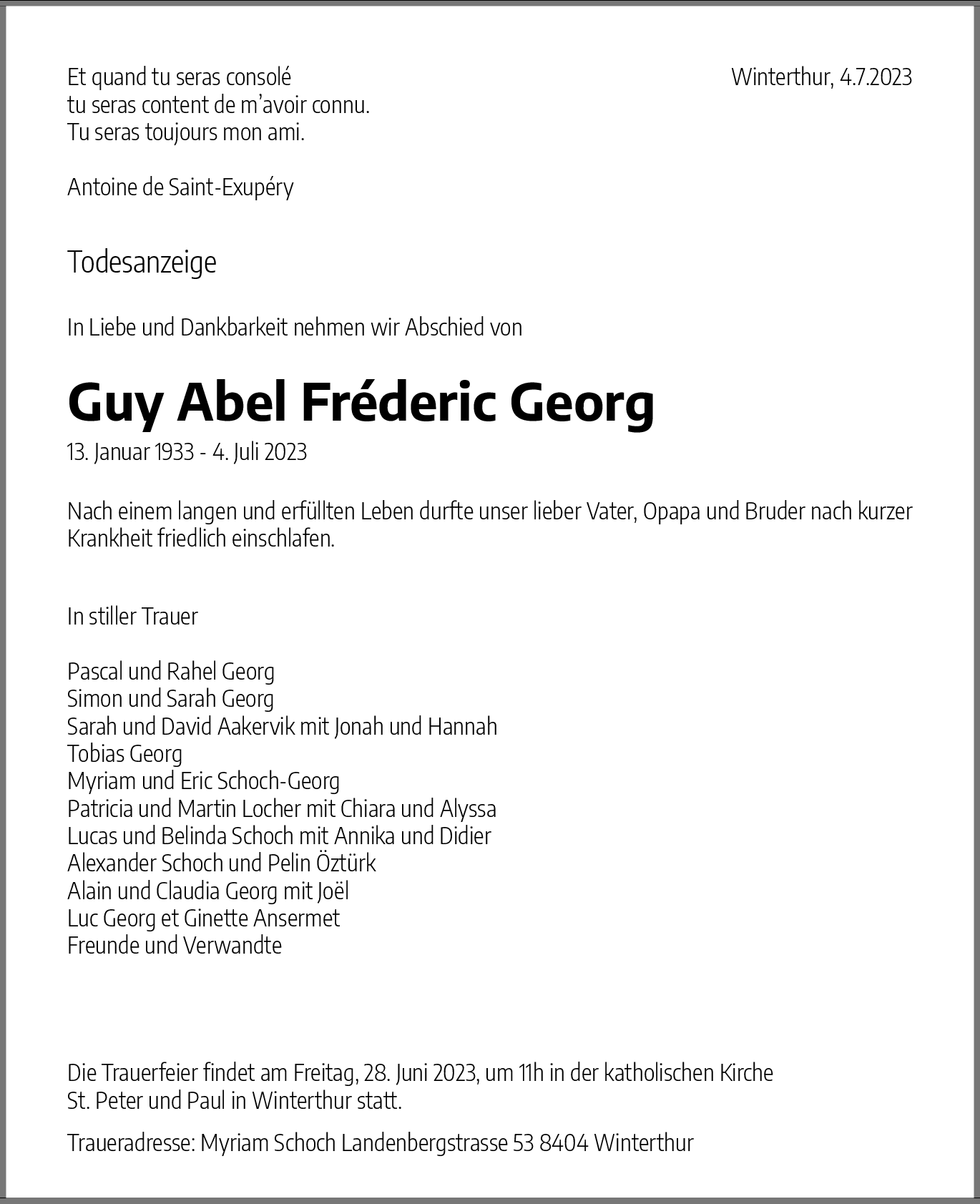 Guy Abel Frederic Georg | Hommages