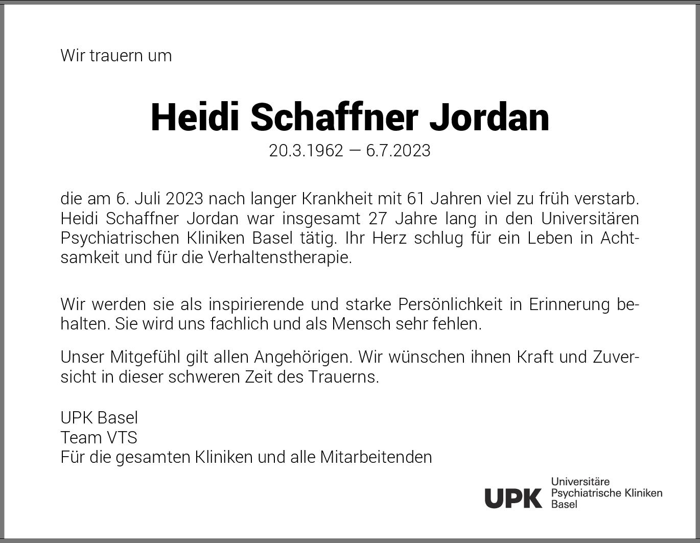 Heidi Schaffner Jordan | Hommages