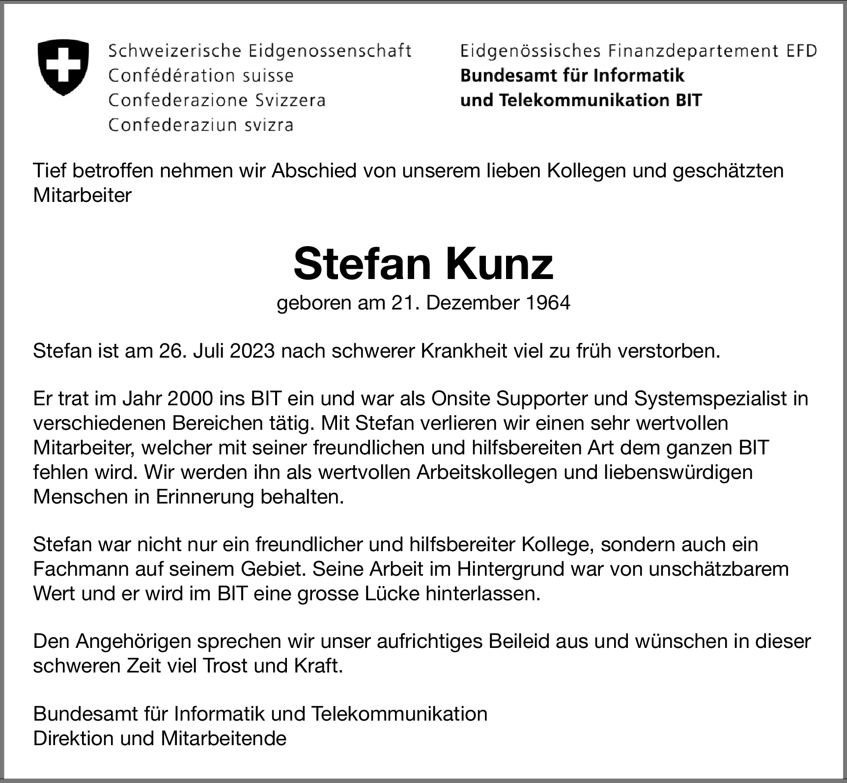 Stefan Kunz | Hommages